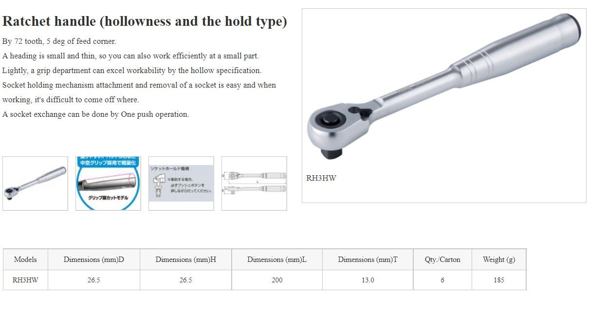 Ichiban Precision Sdn Bhd - Tone - Tone Ratchet handle (the hold type), Short swivel ratchet ...